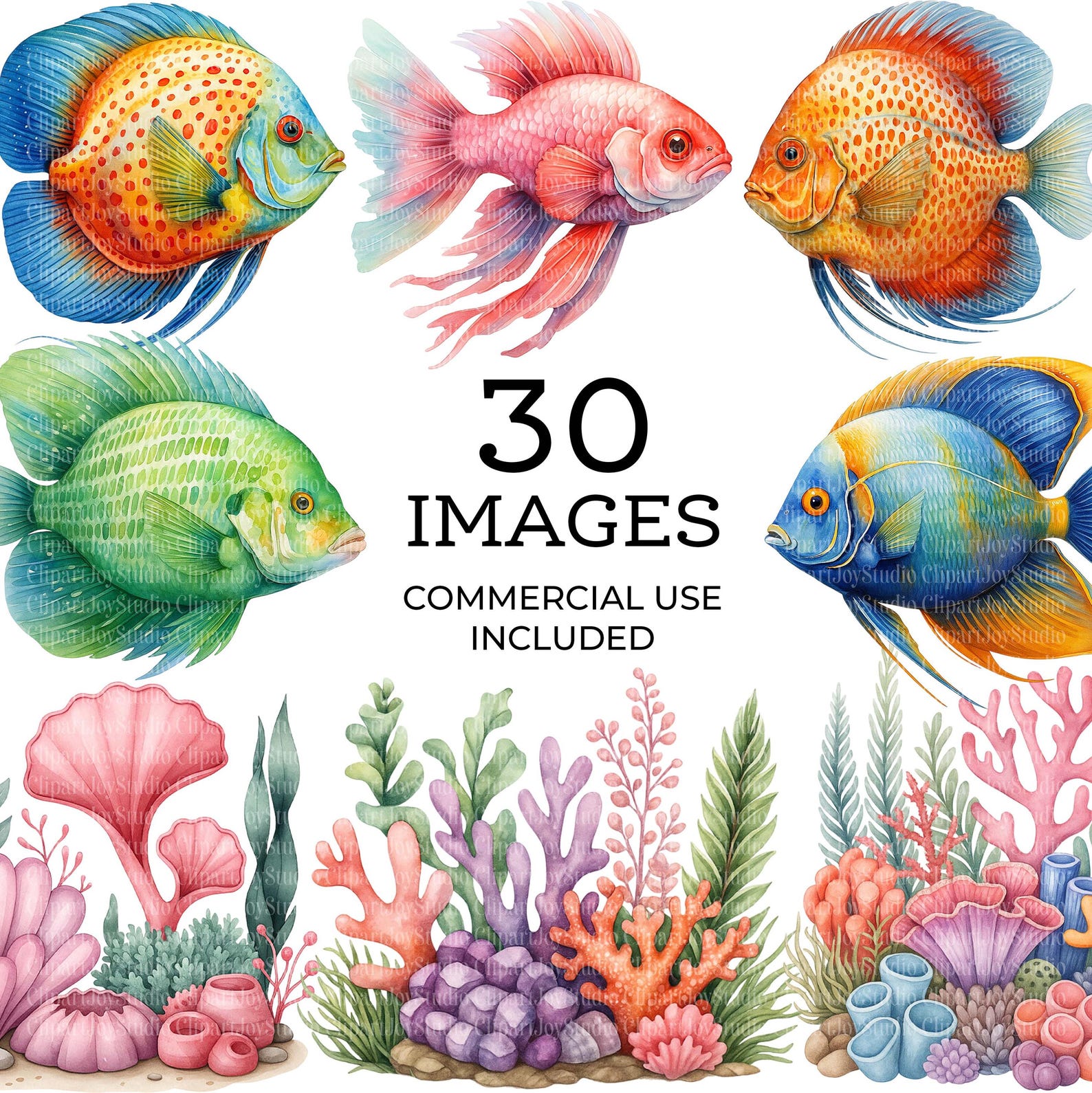Fish Coral Reef Clipart, Underwater World Ocean, Printable Watercolor ...