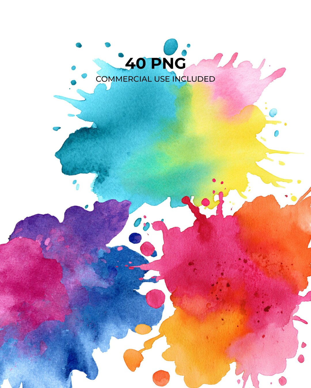 Watercolor Splatter Clipart Bundle, Printable Brush Strokes, Digital ...