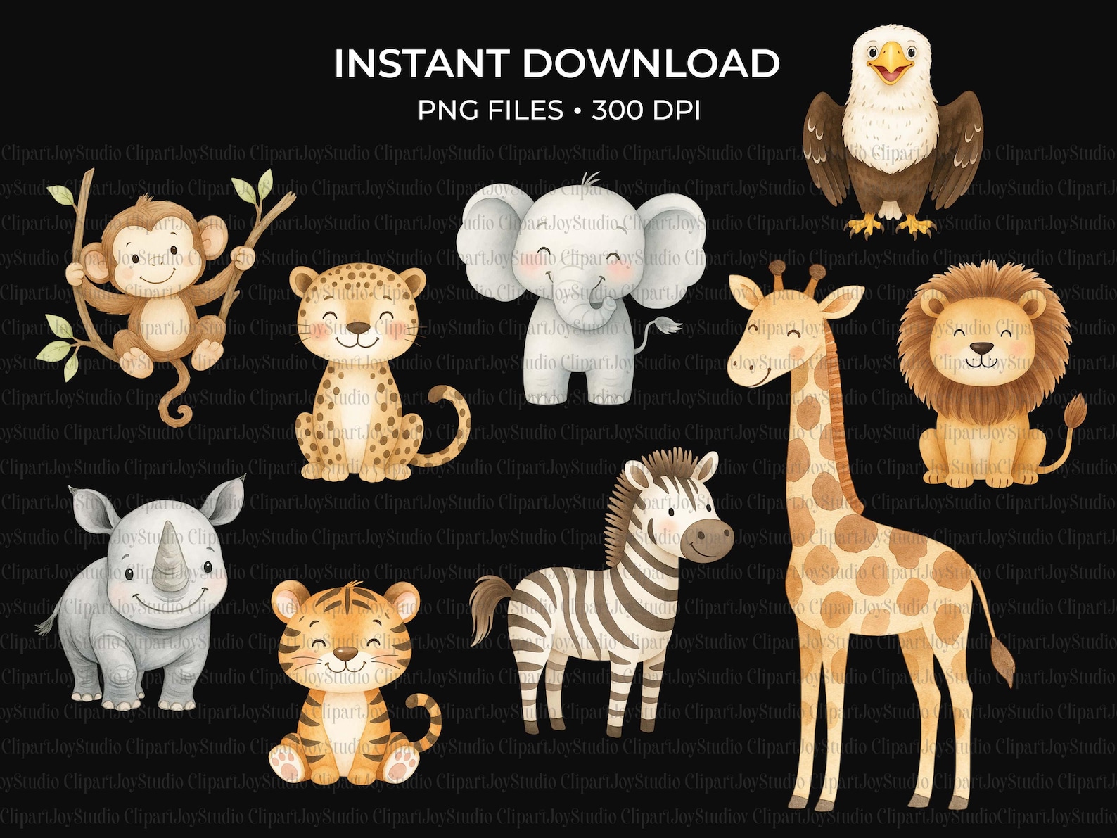 Watercolor Safari Animals Clipart Bundle, Printable PNG Images, Jungle ...