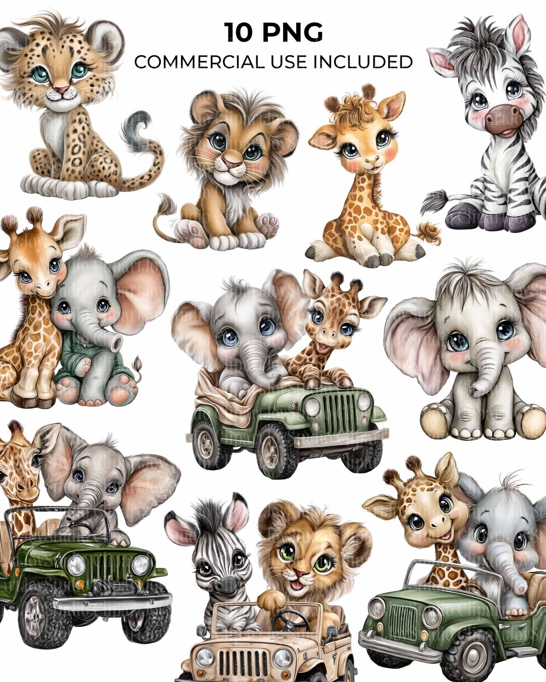 Safari Animals Clipart Bundle, Jungle Animals PNG, Printable Junk ...