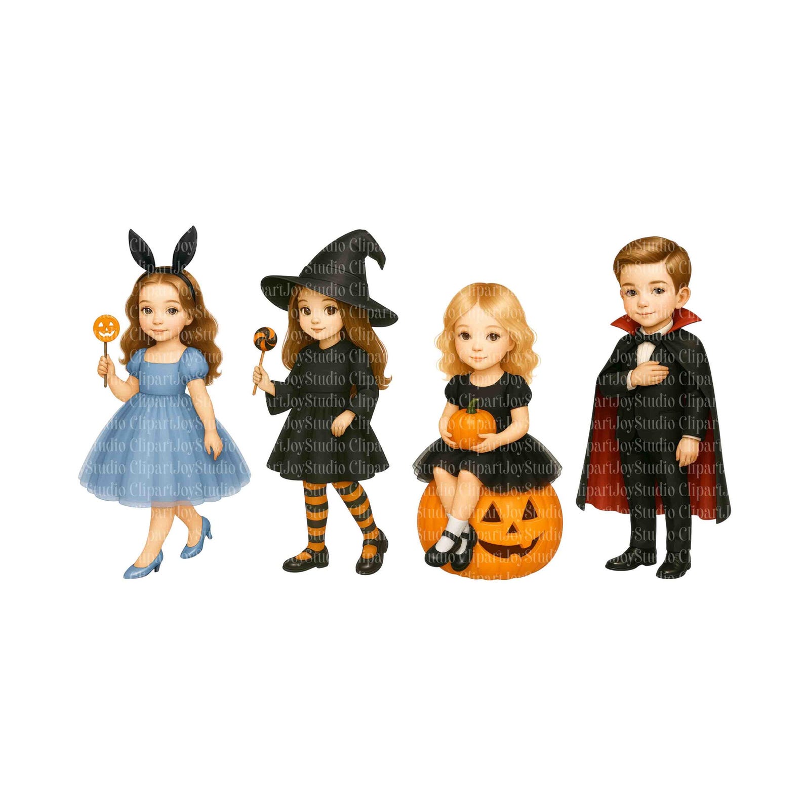 Kids Halloween Clipart Bundle PNG Graphic, Halloween Characters ...