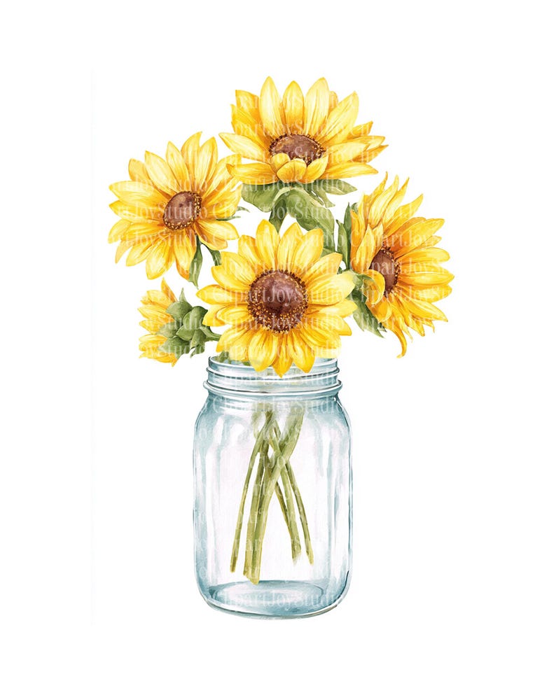 Sunflowers Bouquet Clipart Bundle, Yellow Flowers JPG, Printable Images ...