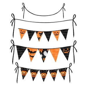 Halloween Garland Clipart, Pumpkin Banner, Printable Watercolor Clipart ...
