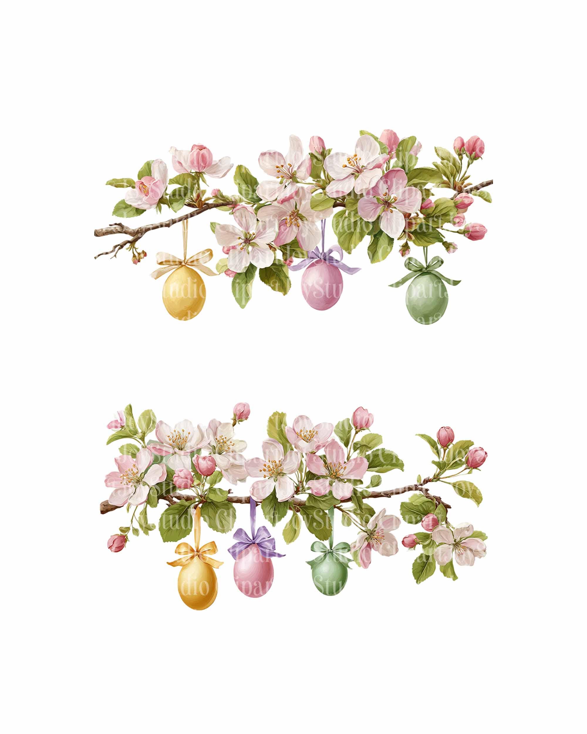 Easter Eggs Clipart Bundle - Printable Watercolor Spring Flowers PNG ...