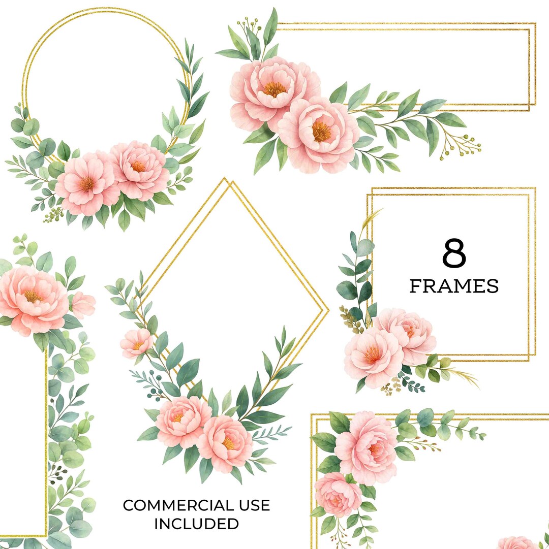 Watercolor Flower Frames Clipart, Wedding Frame Borders, Floral Frame ...