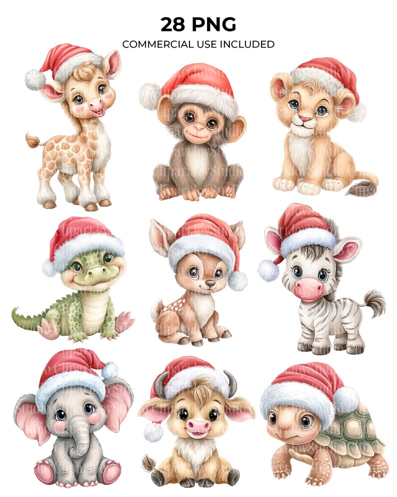 Watercolor Christmas Animals Clipart Bundle, Cartoon Animals Printable ...