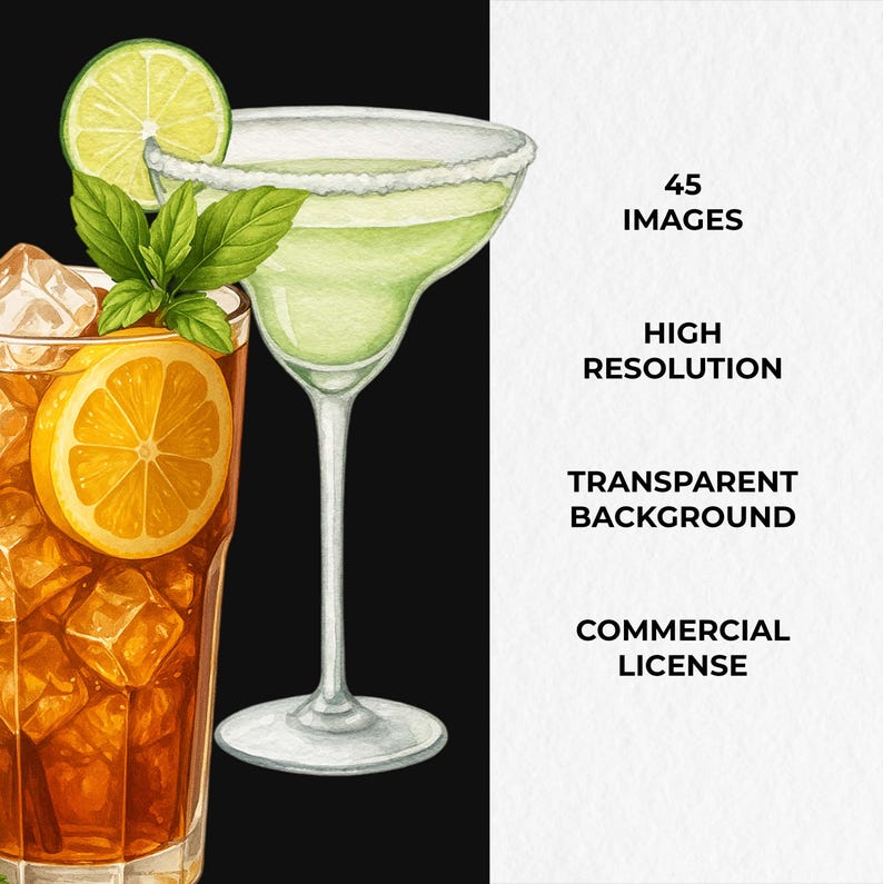 Watercolor Cocktail Clipart Bundle, Bar Menu, Champagne Clipart ...