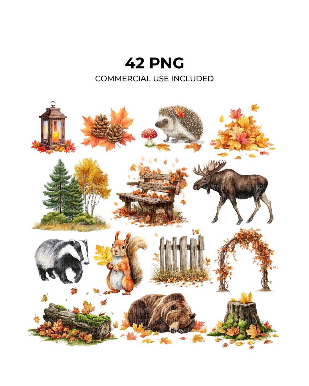 Fall Woodland Animals Clipart, Watercolor Autumn PNG, Printable Junk ...