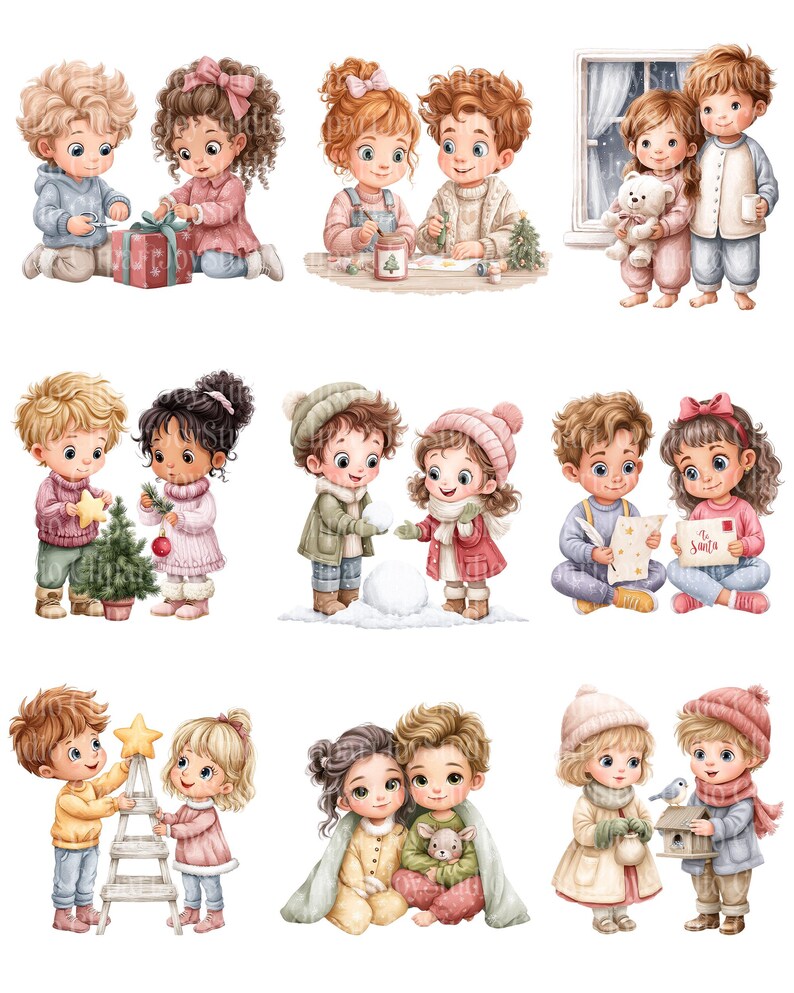 Christmas Clipart Bundle, Cute Watercolor Kids, Winter Boy and Girl ...