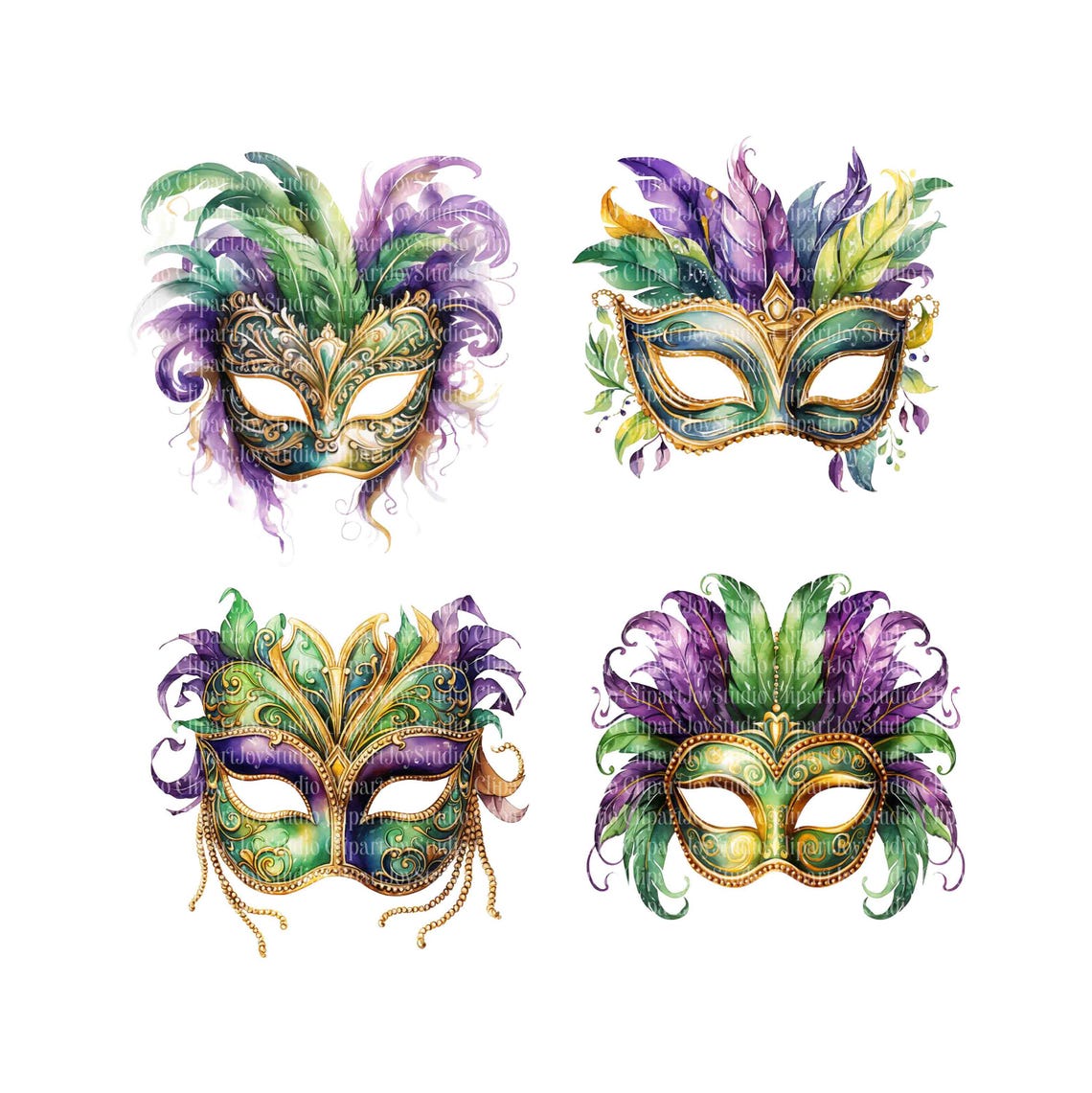 10 Mardi Gras Mask Clipart, Carnival Mask, Printable Watercolor Clipart ...