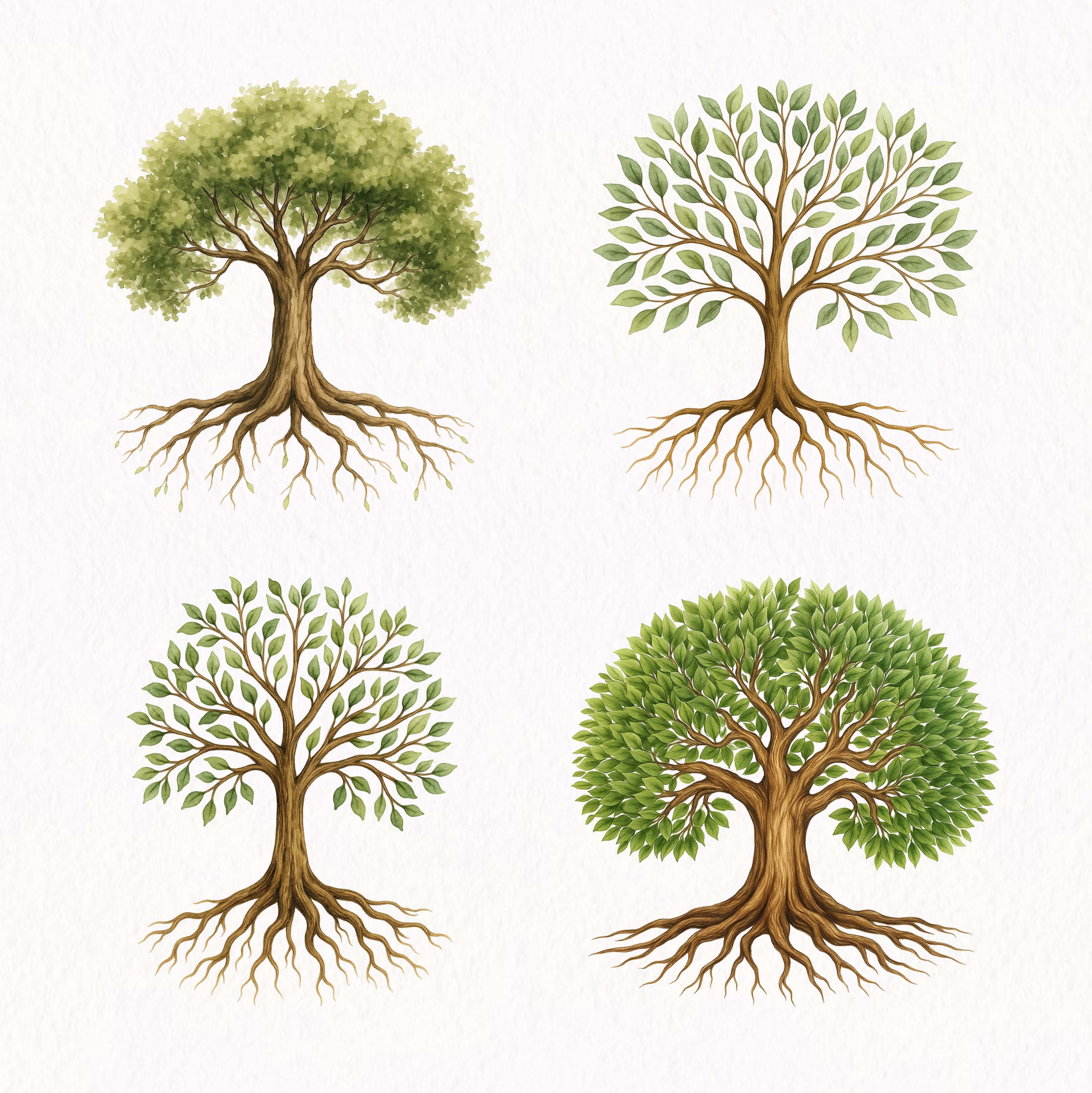 Tree of Life With Roots Clipart, Oak Family Tree, Printable Watercolor ...