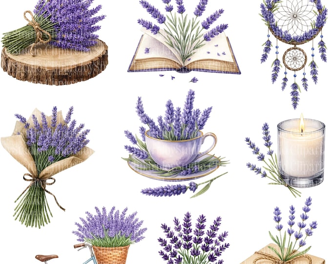 Lavender Shop Clipart Bundle 10 High Res Watercolor Jpgs for Junk ...