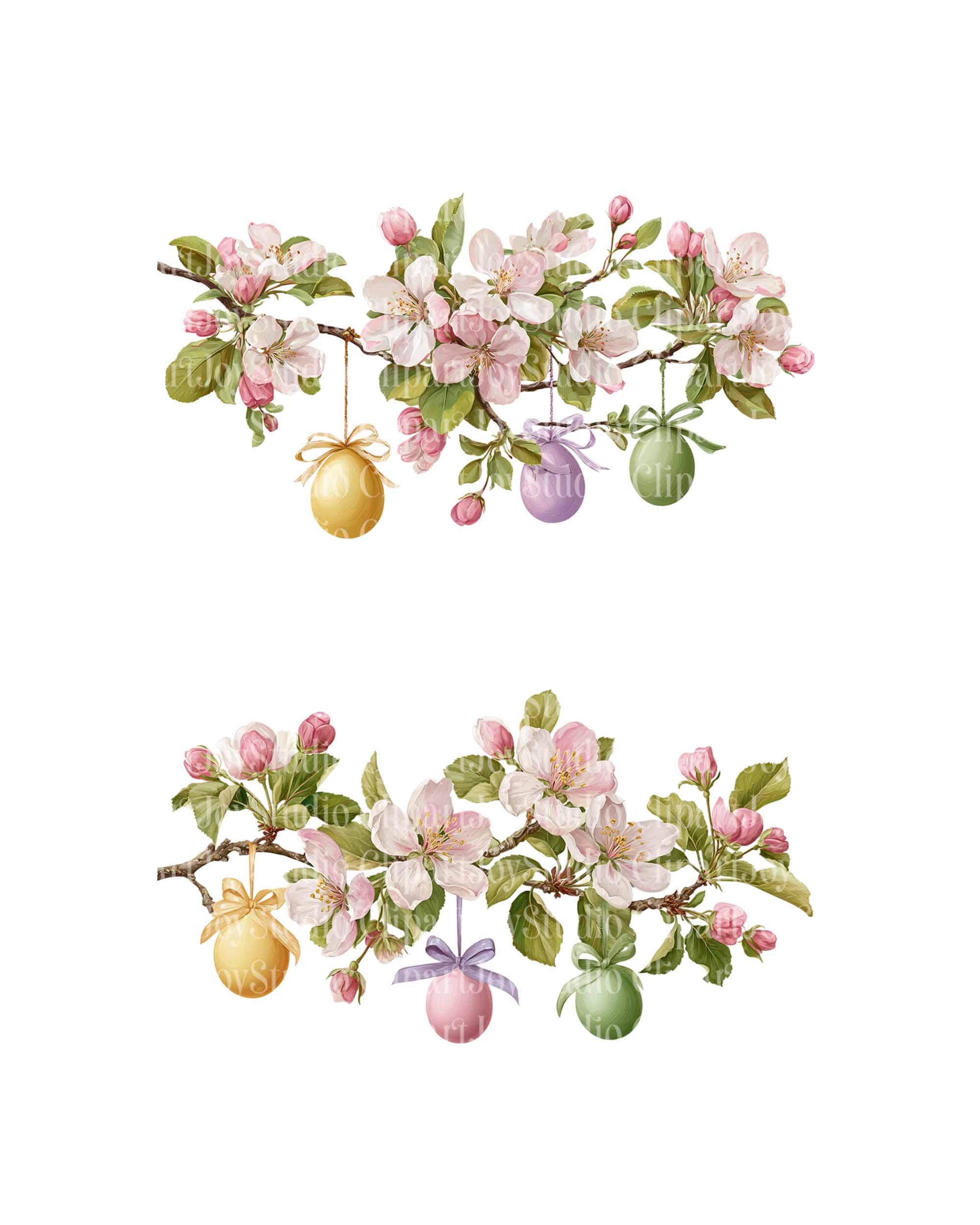 Easter Eggs Clipart Bundle - Printable Watercolor Spring Flowers PNG ...