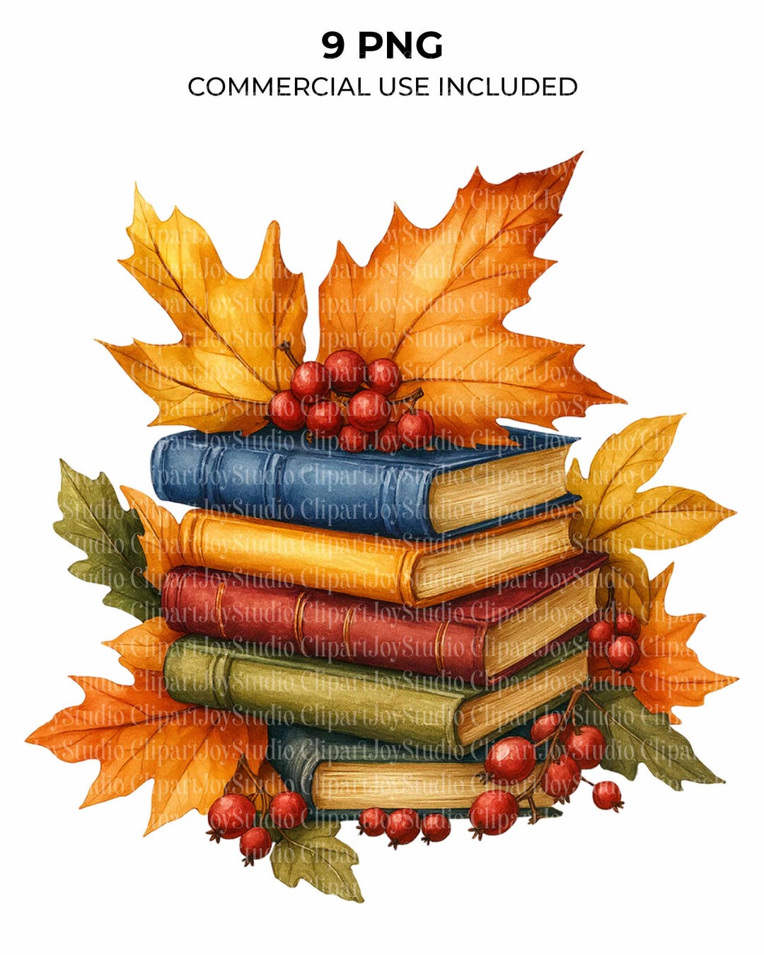 Books and Autumn Leaves Clipart Bundle, Fall Clipart PNG Clip Art ...