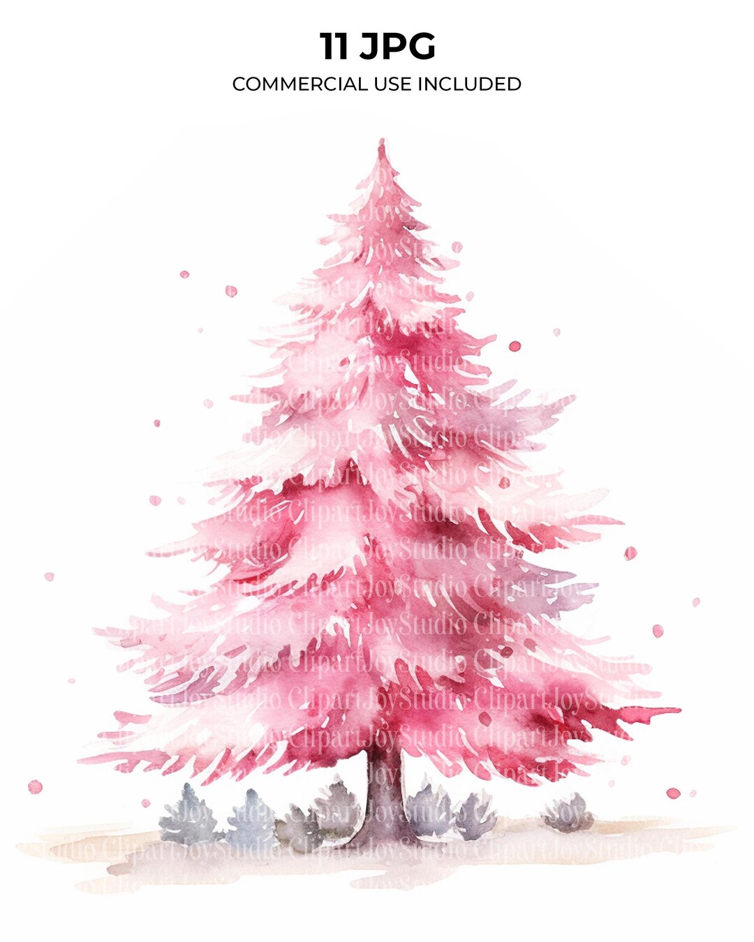 Pink Tree Clipart Bundle | Watercolor Christmas Tree | Printable JPG ...