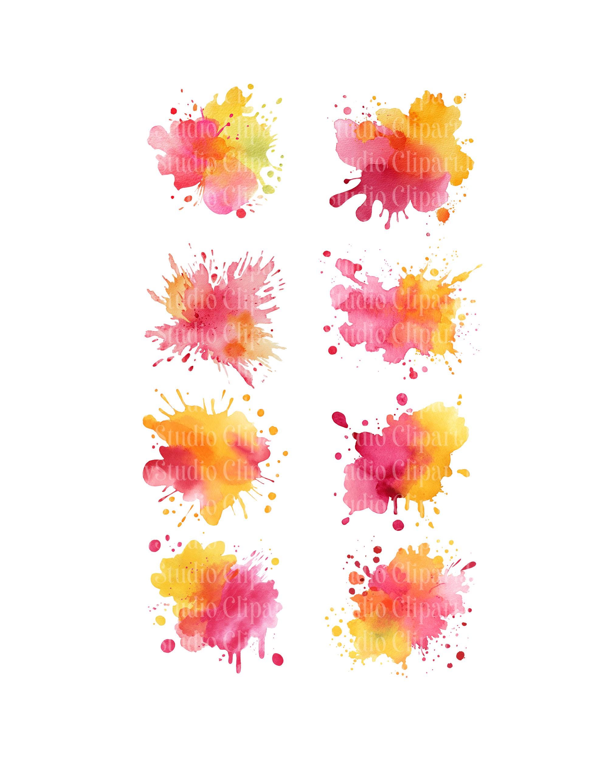 Watercolor Splatter Clipart Bundle, Printable Brush Strokes, Digital ...
