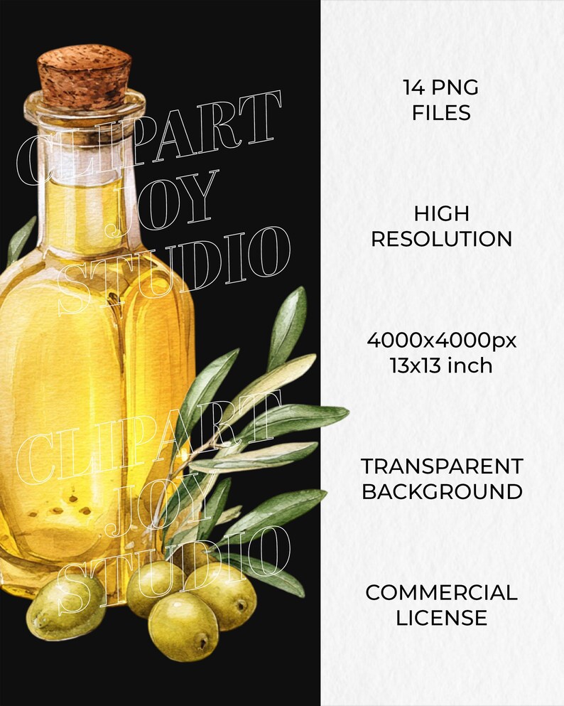 Olive Oil Bottle Clipart Bundle | Printable Watercolor PNG Images ...