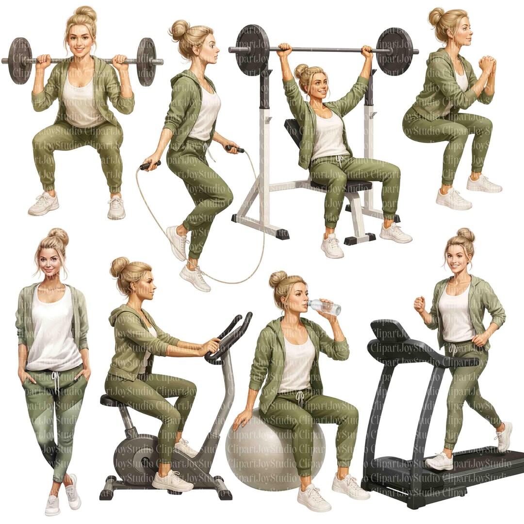 Fitness Girl Clipart Bundle, Woman Training, Gym, Sporty Girl, PNG ...
