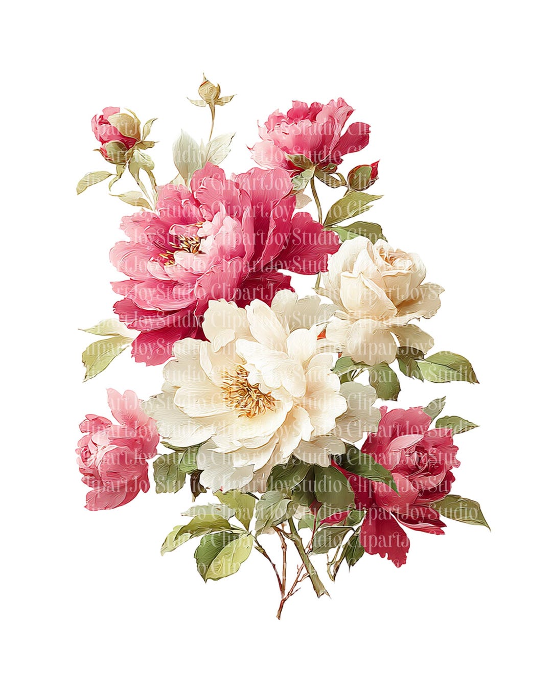 12 Vintage Flowers Clipart Bundle | Peonies Bouquet | Printable ...