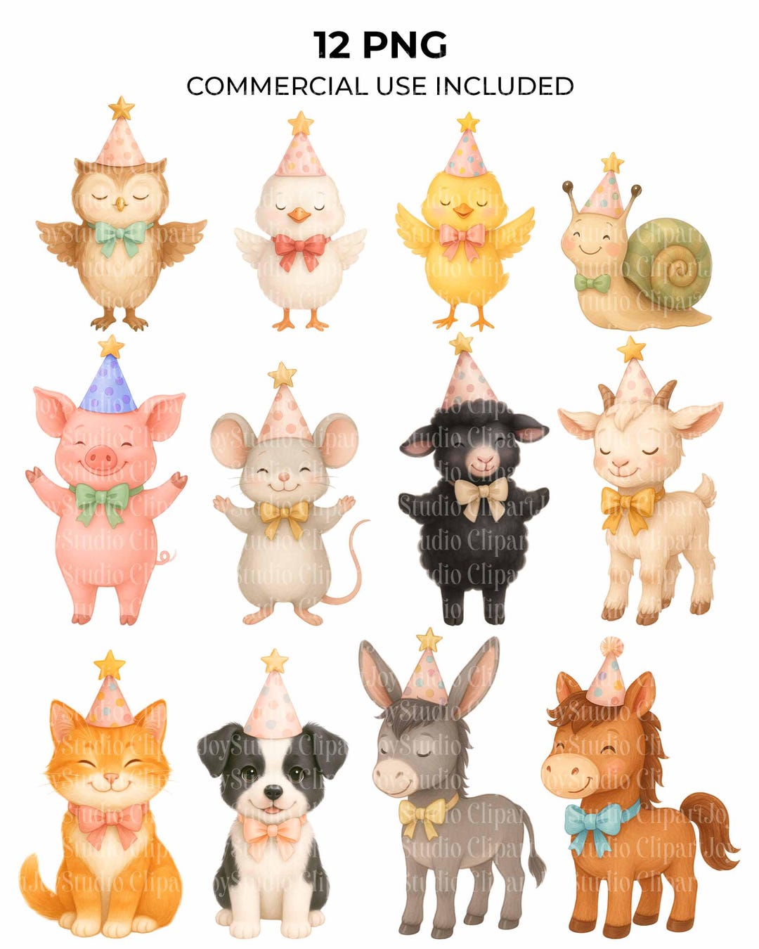 Watercolor Birthday Animals Clipart, Party Animals PNG, Printable Junk ...