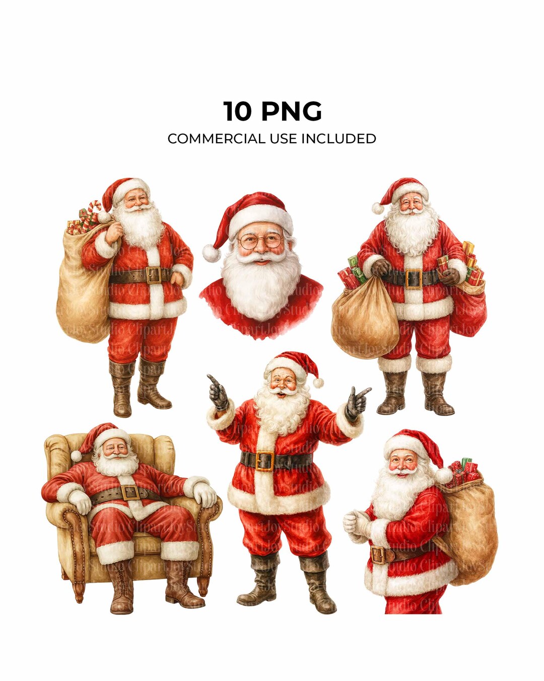 Santa Clipart Bundle, Printable Graphics, Xmas Clip Art, PNG Images ...