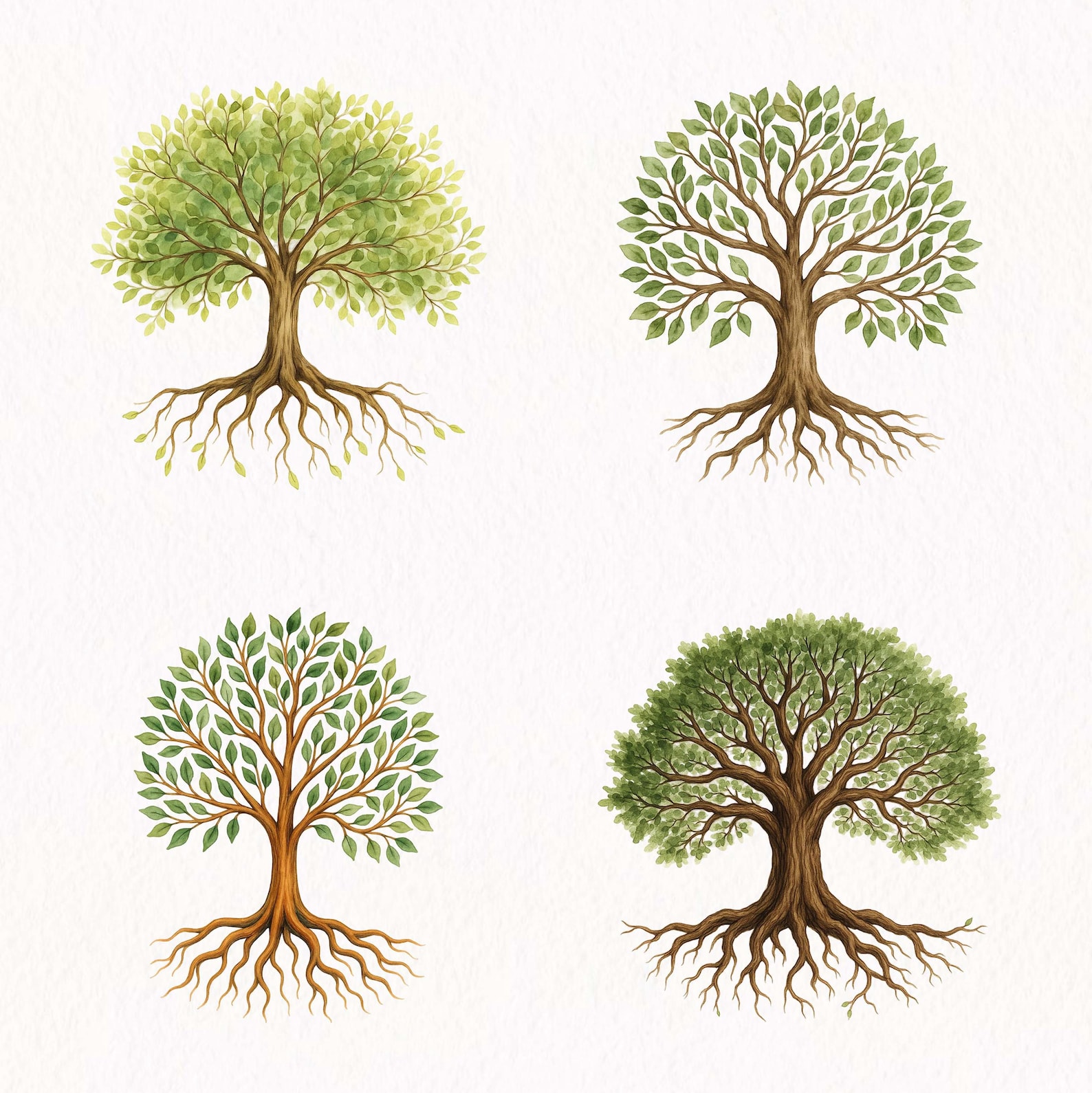 Tree of Life With Roots Clipart, Oak Family Tree, Printable Watercolor ...