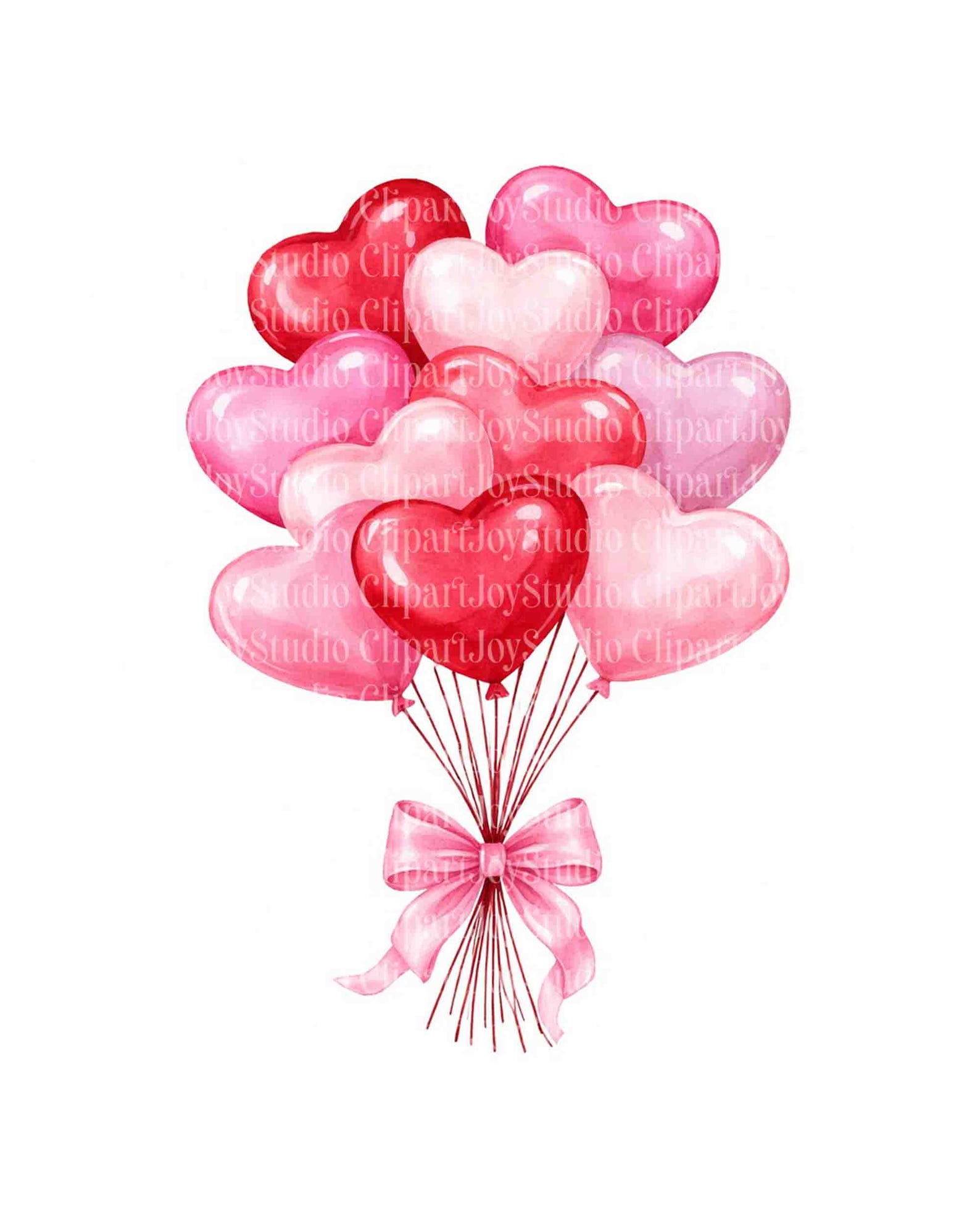 Watercolor Heart Balloons, Valentines Day Clipart Bundle, Printable JPG ...