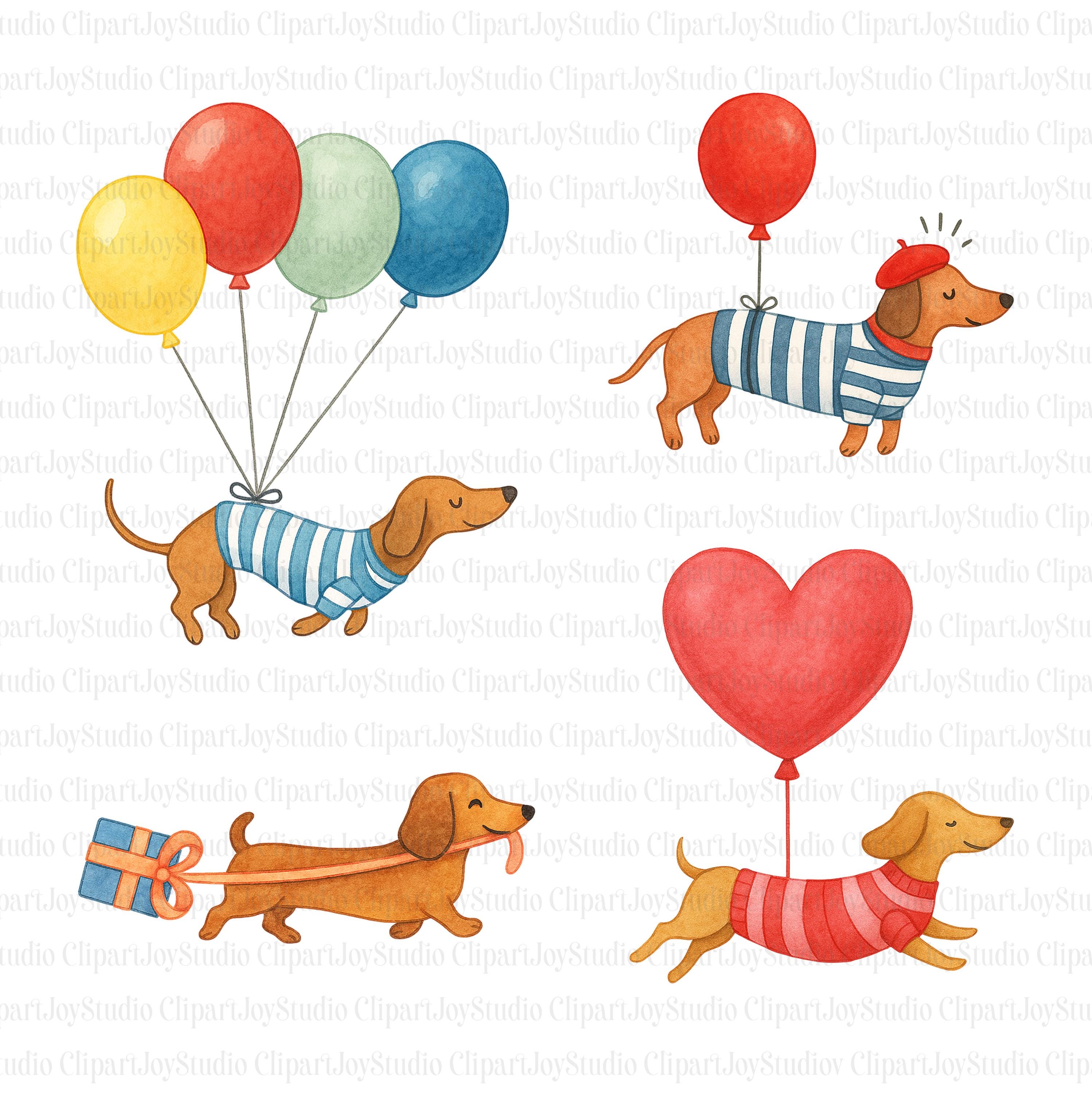 Cute Dogs Clipart Birthday Party Watercolor Cartoon Puppy Breeds Bundle ...