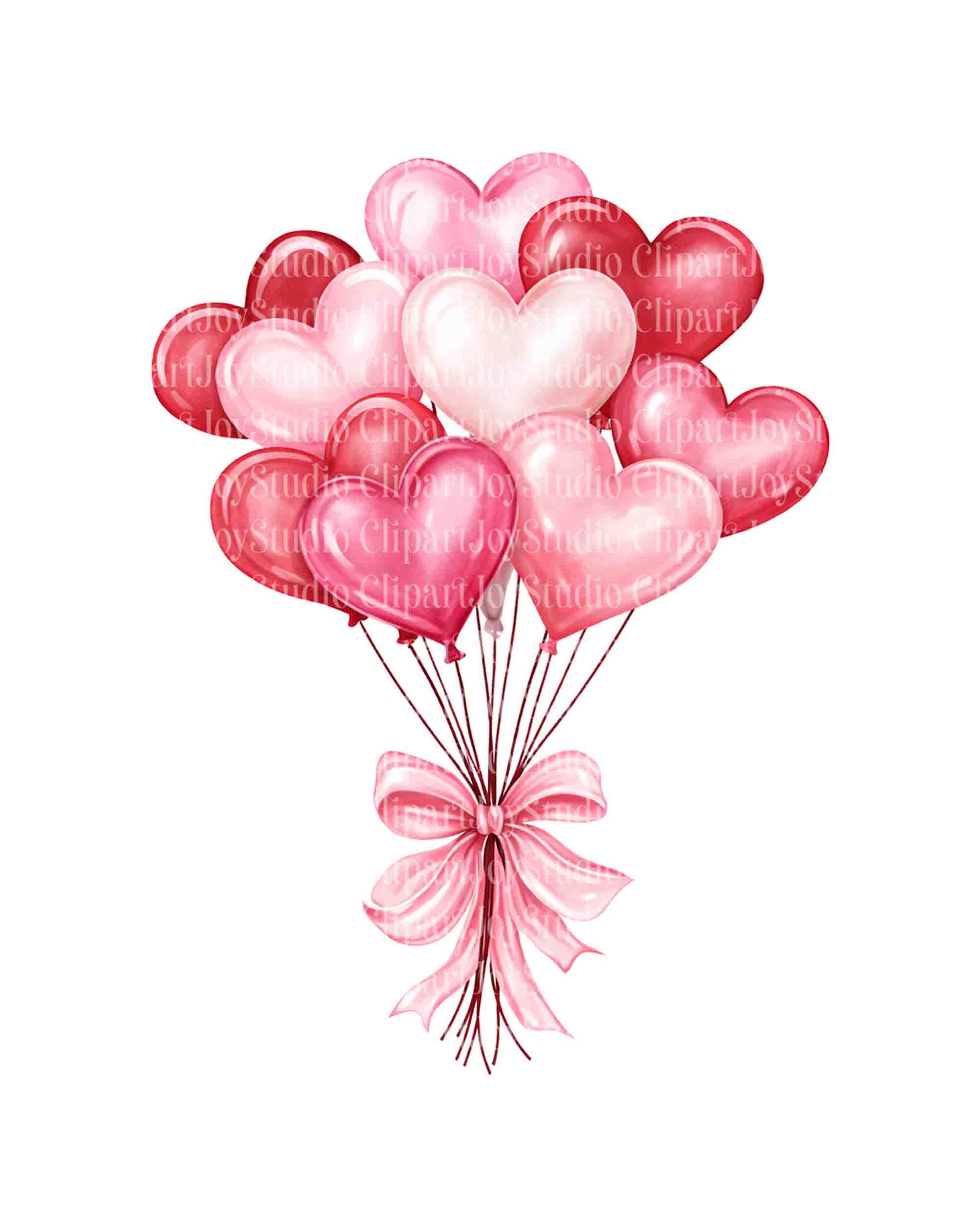 Watercolor Heart Balloons, Valentines Day Clipart Bundle, Printable JPG ...
