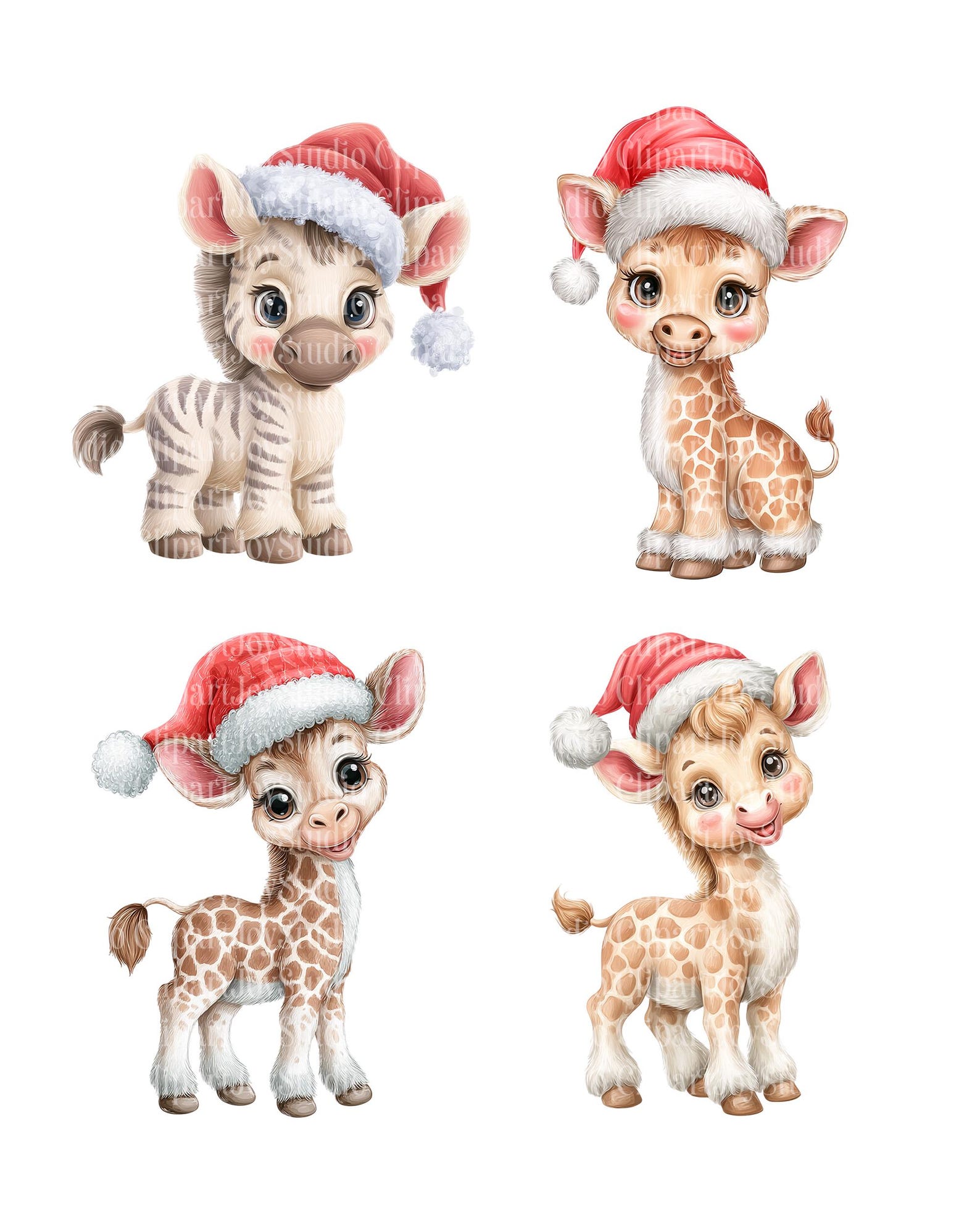 Watercolor Christmas Animals Clipart Bundle, Cartoon Animals Printable ...