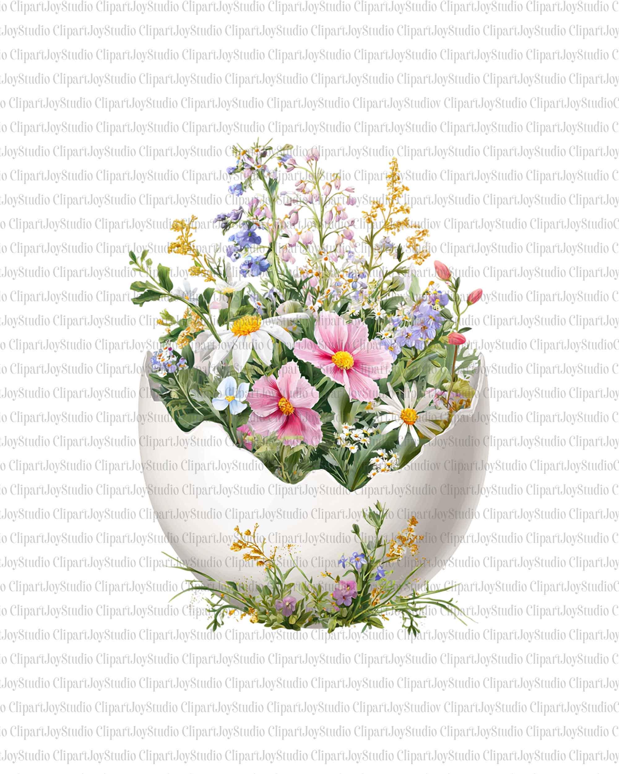 Spring Flowers in Egg Clipart Bundle - Printable Watercolor Easter PNG ...