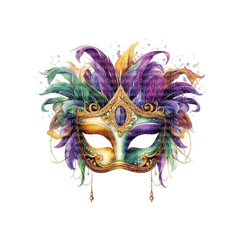 10 Mardi Gras Mask Clipart, Carnival Mask, Printable Watercolor Clipart ...