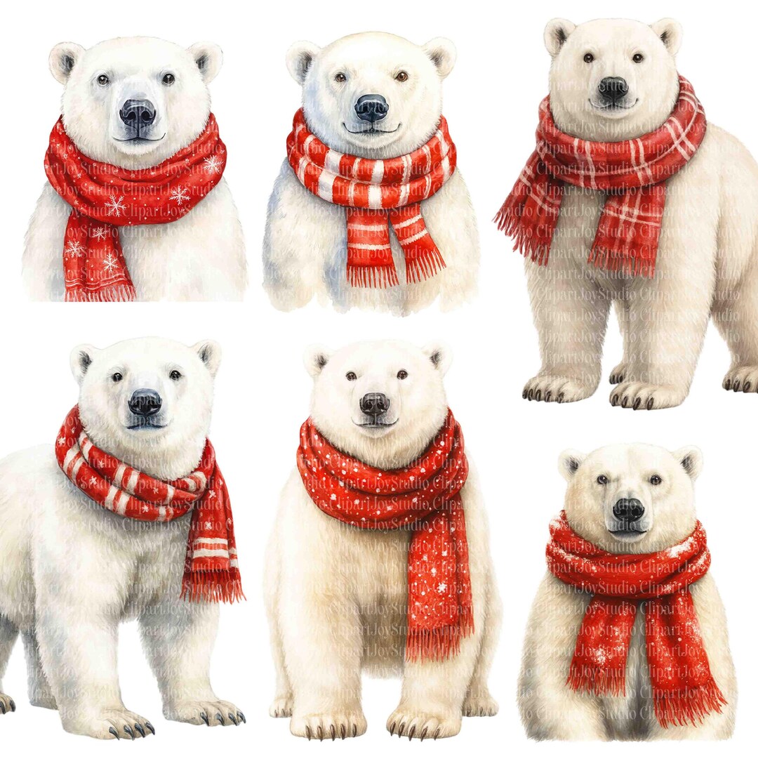 Watercolor Polar Bear Clipart Bundle PNG Graphic, Printable Scrapbook ...