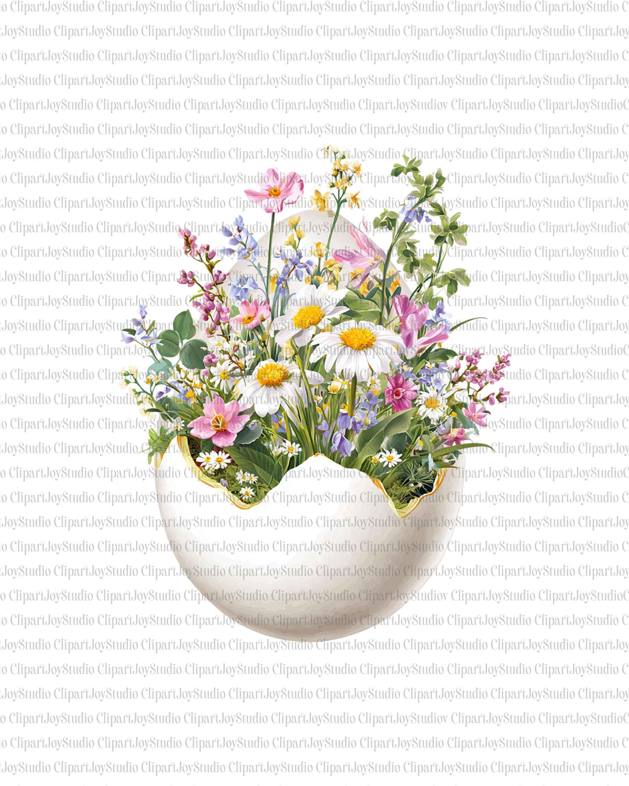Spring Flowers in Egg Clipart Bundle - Printable Watercolor Easter PNG ...