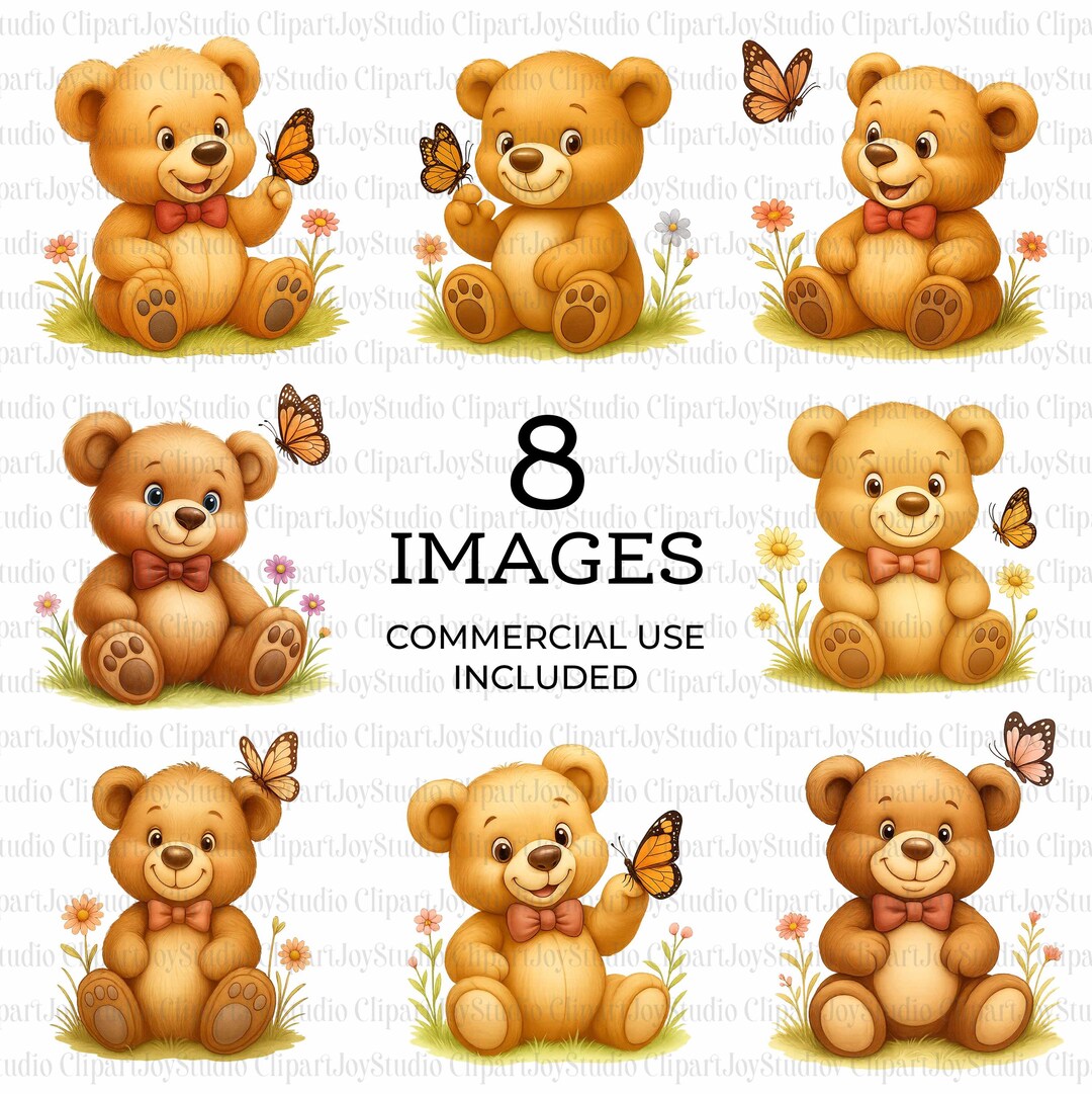 Nursery Teddy Bear Clipart, Nursery Teddy, Printable Watercolor Clipart ...