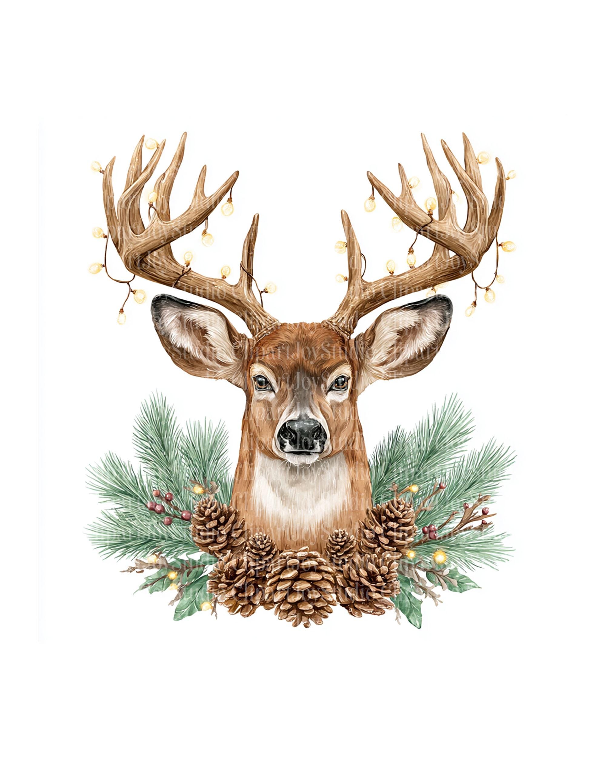 10 Christmas Deer Clipart Bundle | Printable Watercolor JPG Images ...