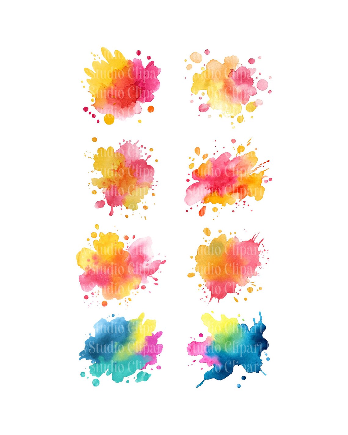 Watercolor Splatter Clipart Bundle, Printable Brush Strokes, Digital ...