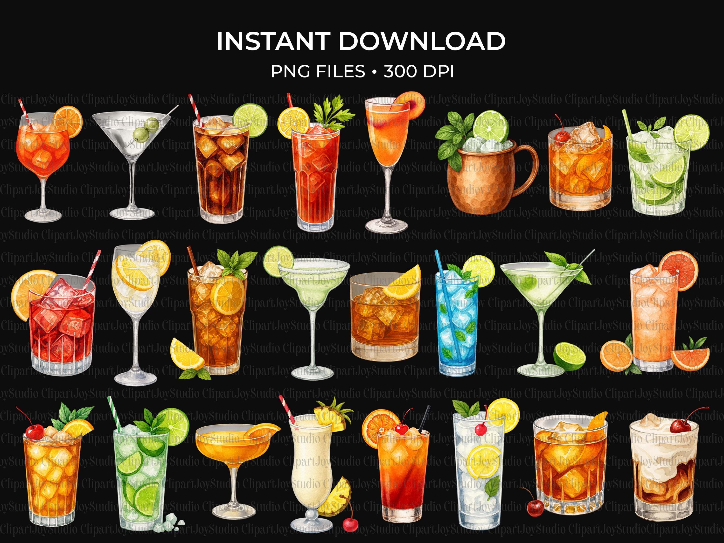 Watercolor Cocktail Clipart Bundle, Bar Menu, Champagne Clipart ...