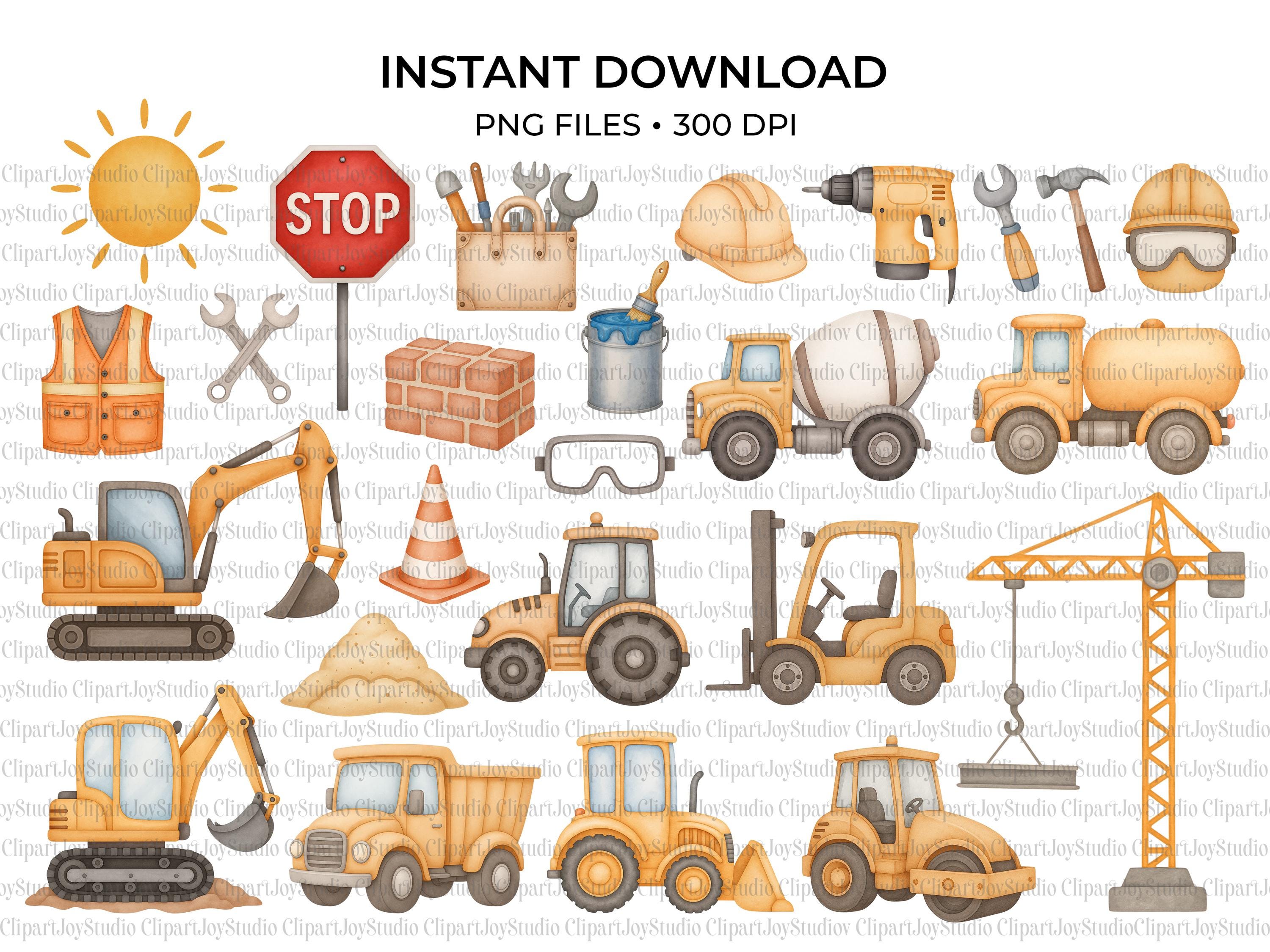 Watercolor Construction Clipart Bundle, Construction Vehicles Clipart ...