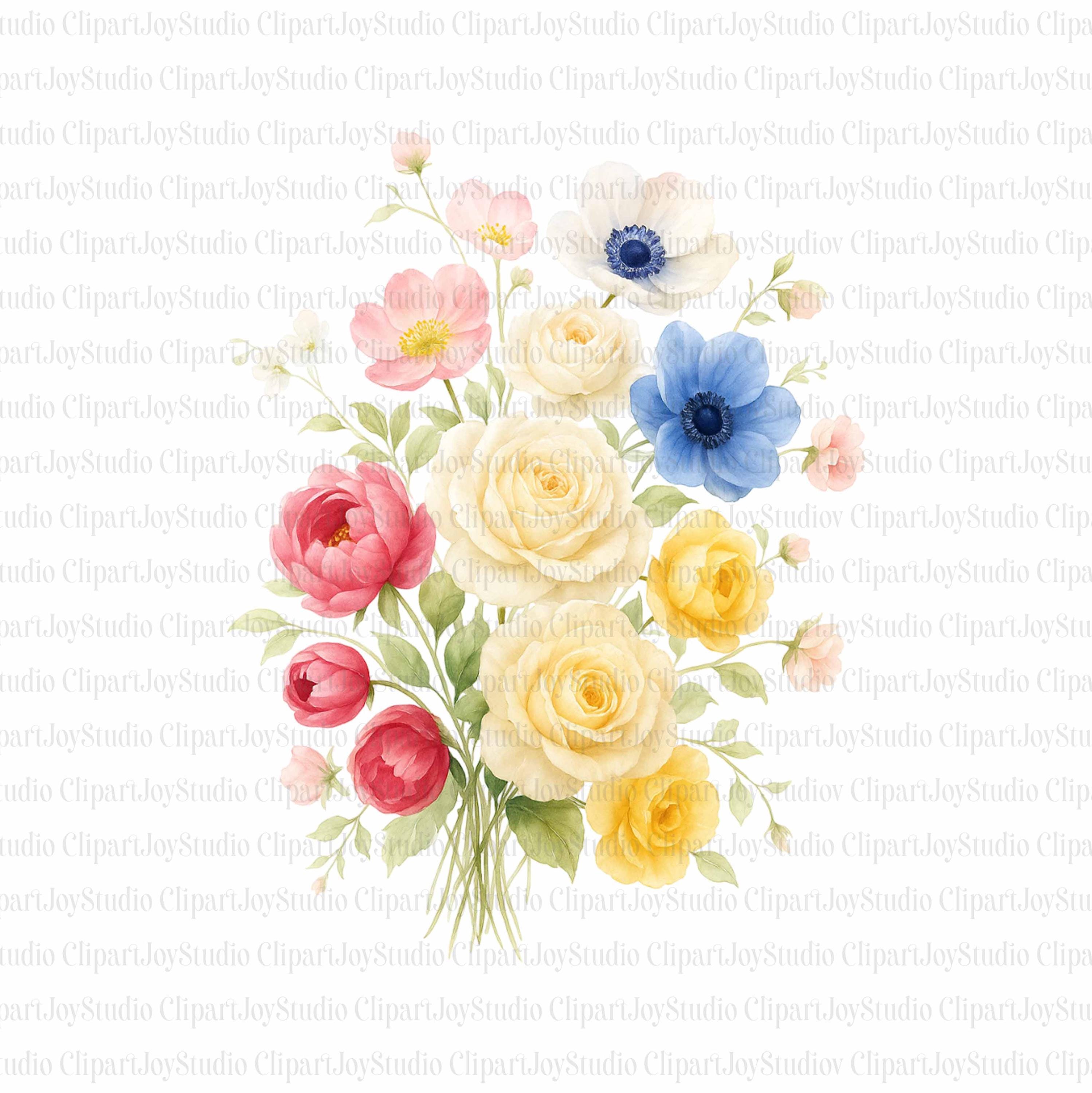 Pastel Floral Clipart, Wedding Flowers Watercolor Clipart, Watercolor ...