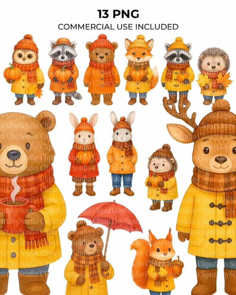 Autumn Animals Clipart Bundle, Fall Animals PNG, Printable Junk ...