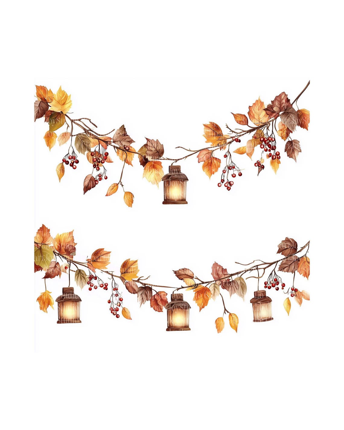 10 Autumn Bunting Clipart, Party Garland Clipart, Printable Watercolor ...