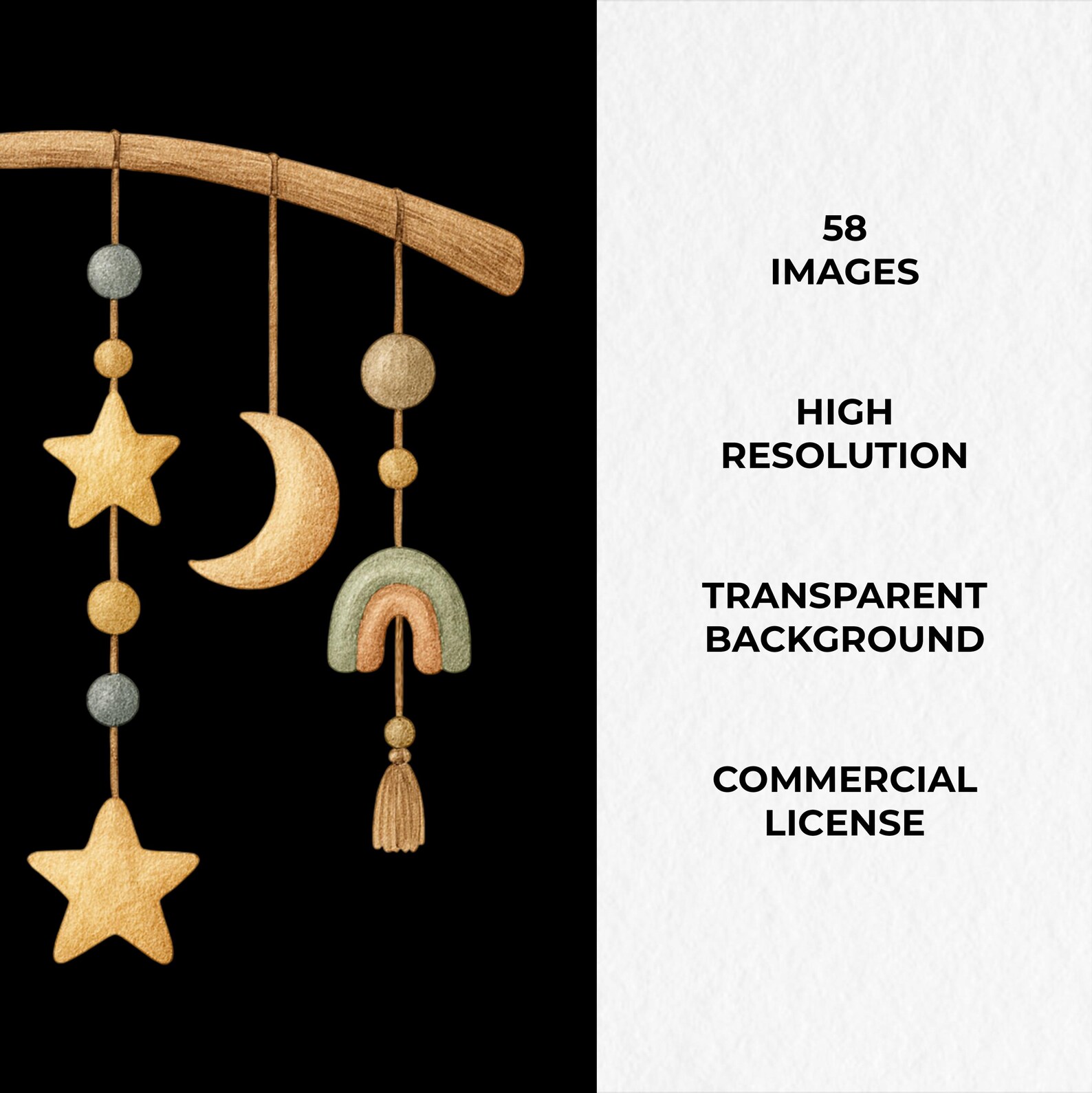 Watercolor Boho Clipart Bundle, Boho Girl, PNG Images, Nursery Clipart ...