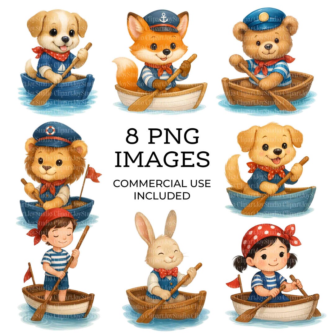 Cute Nautical Clipart Animals Sailors, Nursery Sailboat, Printable ...