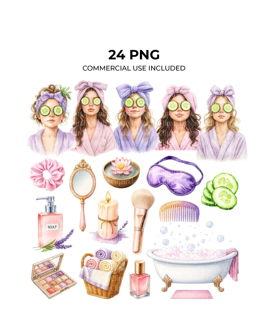 Watercolor Spa Clipart Bundle, Relaxation Spa Day PNG, Printable Junk ...