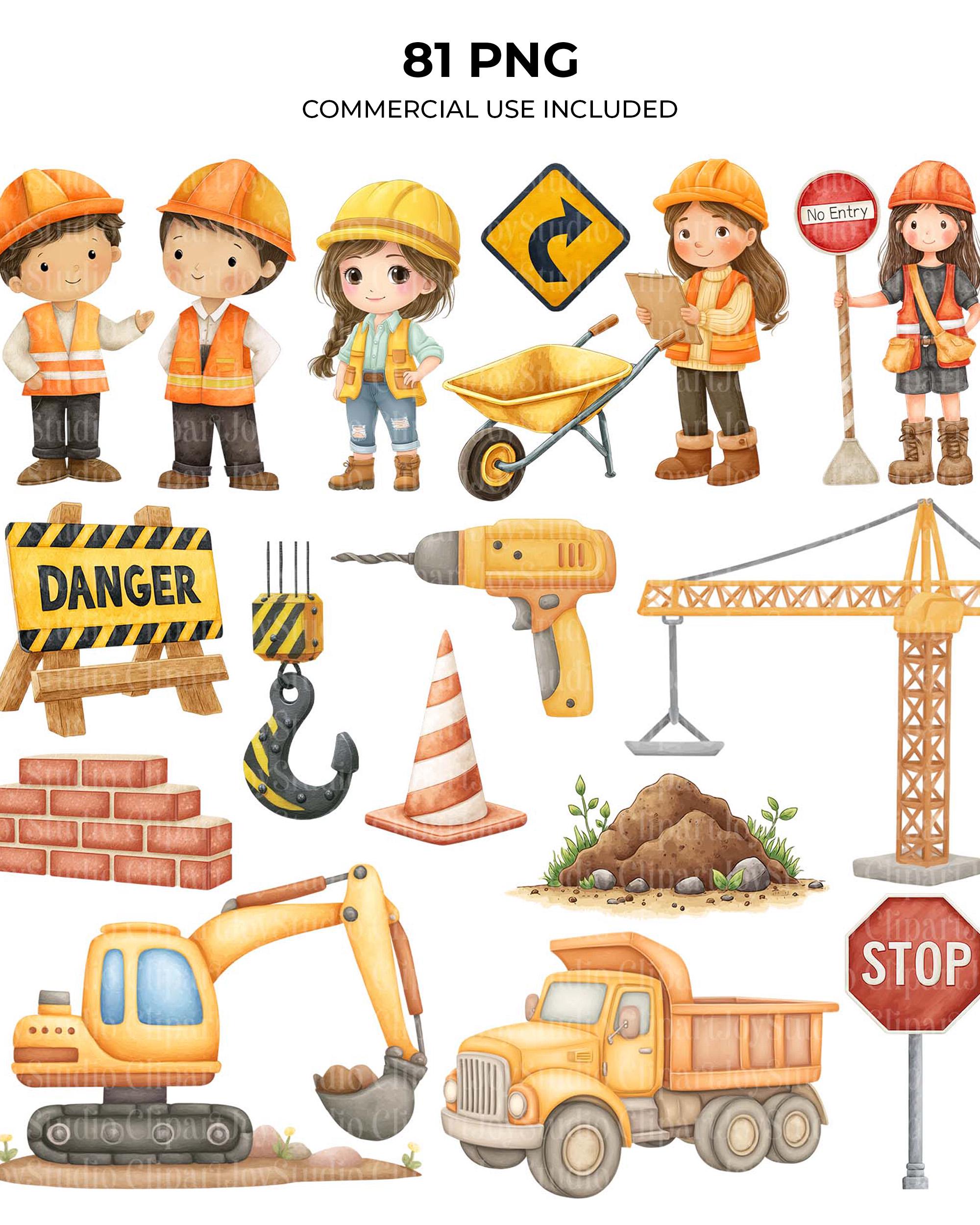 Watercolor Construction Clipart Bundle, Construction Vehicles Clipart ...