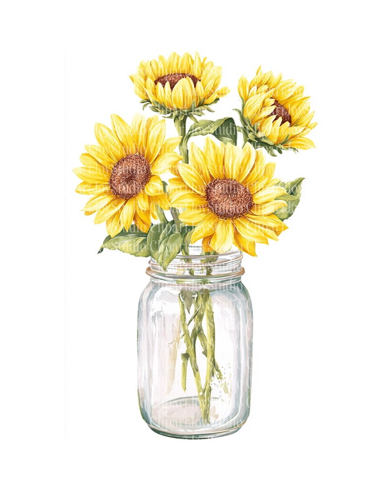 Sunflowers Bouquet Clipart Bundle, Yellow Flowers JPG, Printable Images ...