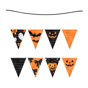 Halloween Garland Clipart, Pumpkin Banner, Printable Watercolor Clipart ...