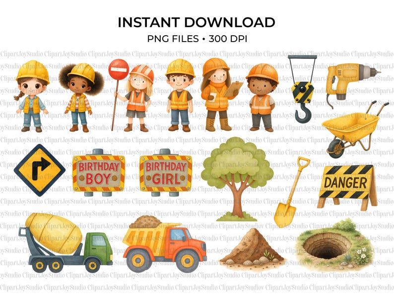 Watercolor Construction Clipart Bundle, Construction Vehicles Clipart ...
