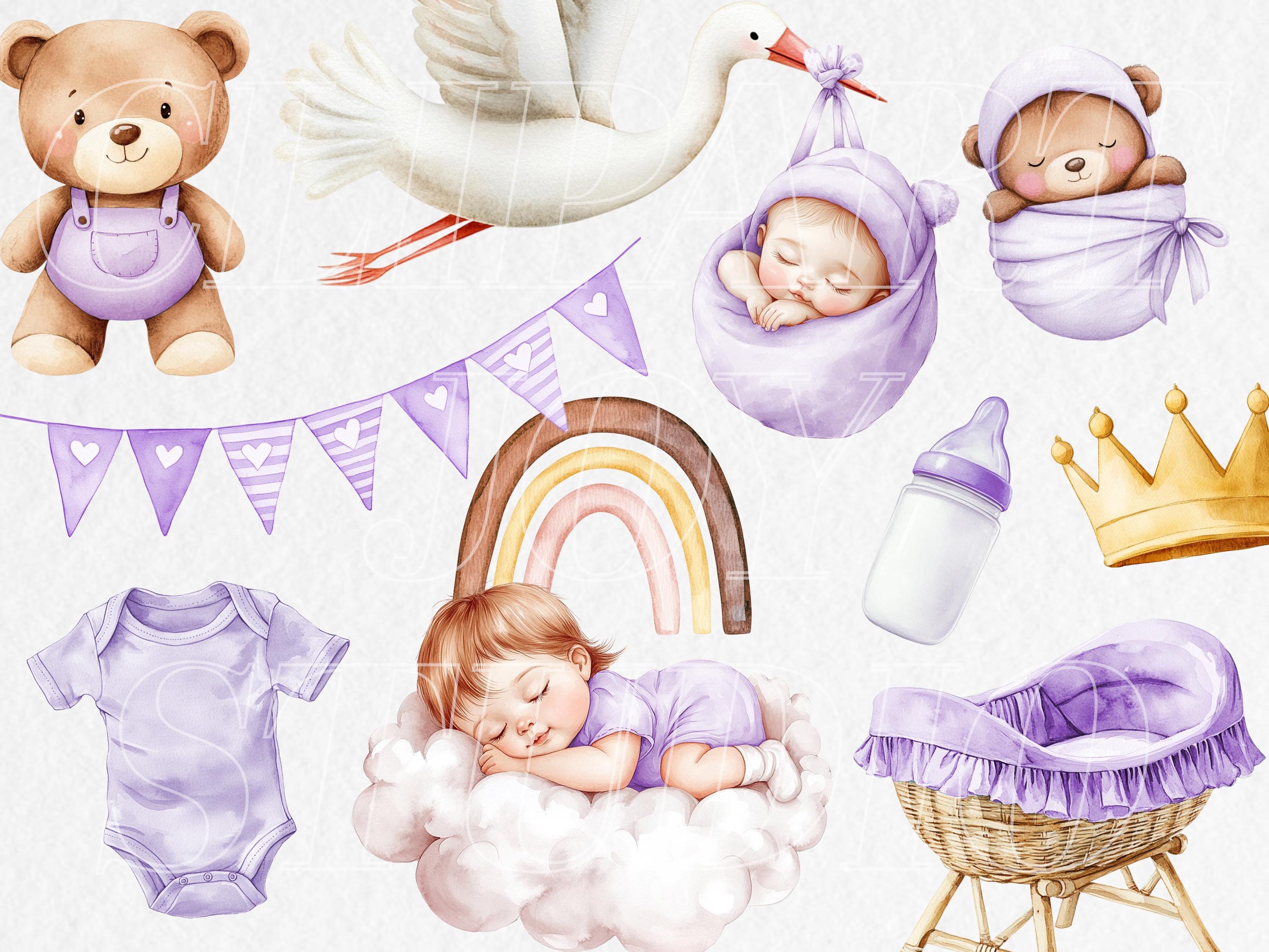 Cute Nursery Clipart • Baby Shower Clipart • New Baby PNG Clipart ...
